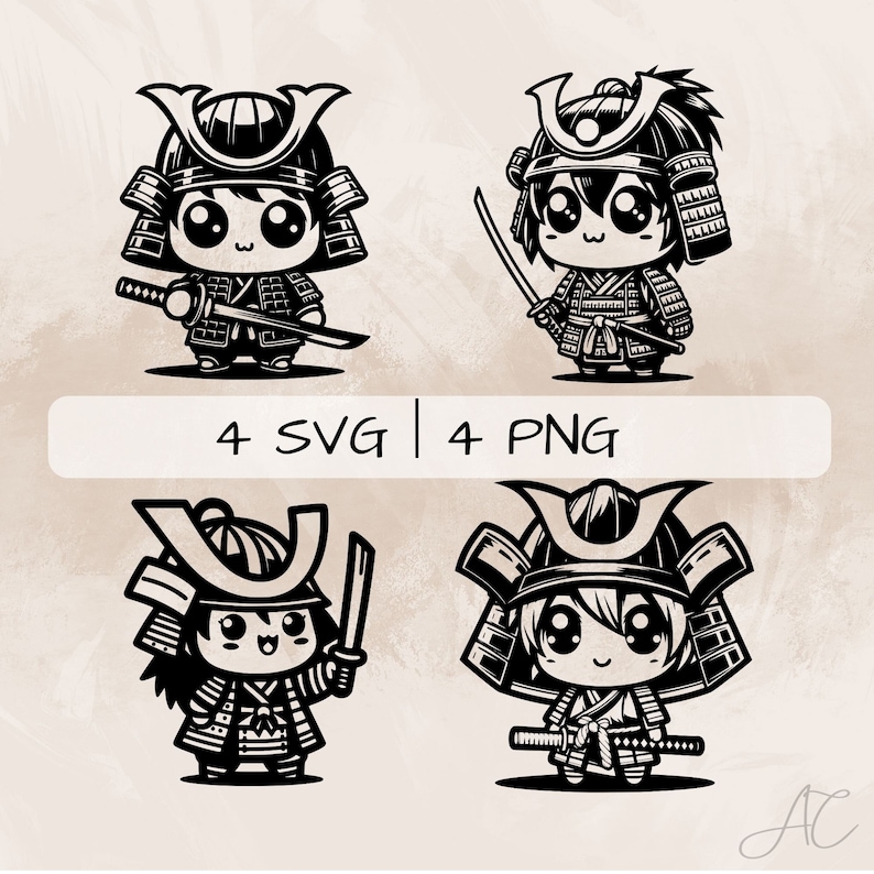 Samurai SVG Bundle, Cute Samurai PNG, Funny Samurai Clipart, Hand Drawn ...