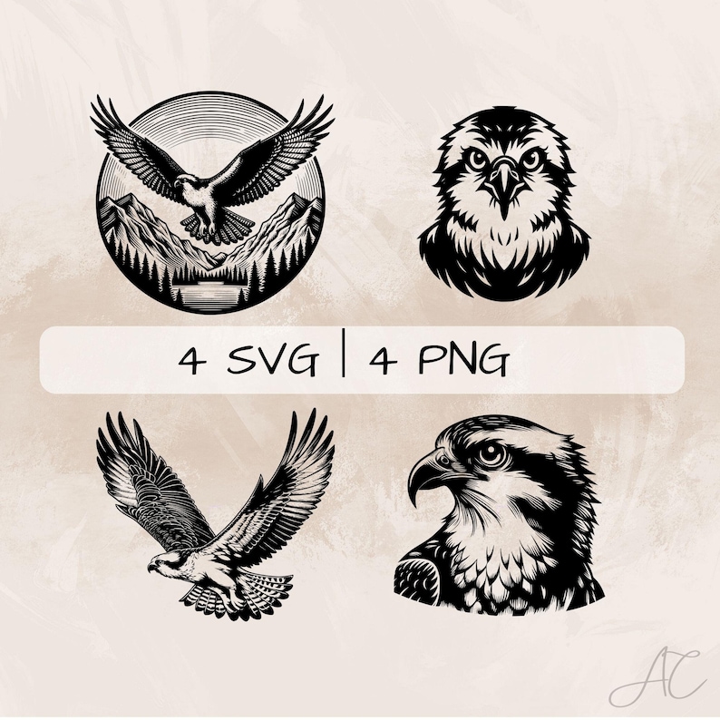 Osprey SVG Bundle, Flying Osprey PNG , Osprey Bird Clipart, Hand Drawn ...
