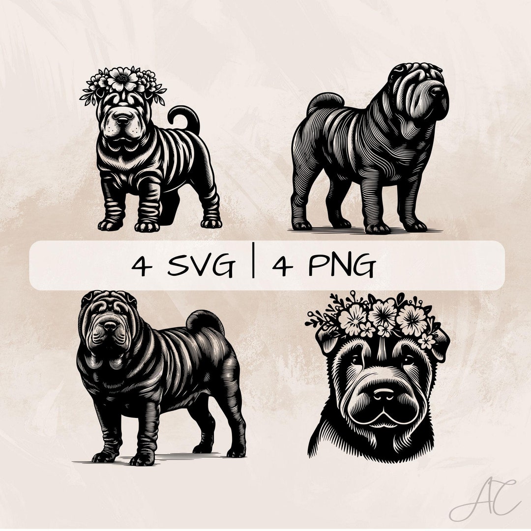 Shar Pei SVG Bundle, Shar-pei PNG, Shar Pei Puppy Clipart, Hand Drawn ...