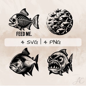 Piranha SVG Bundle, Fish PNG, Fish Skeleton Clipart, Hand Drawn Piranha ...
