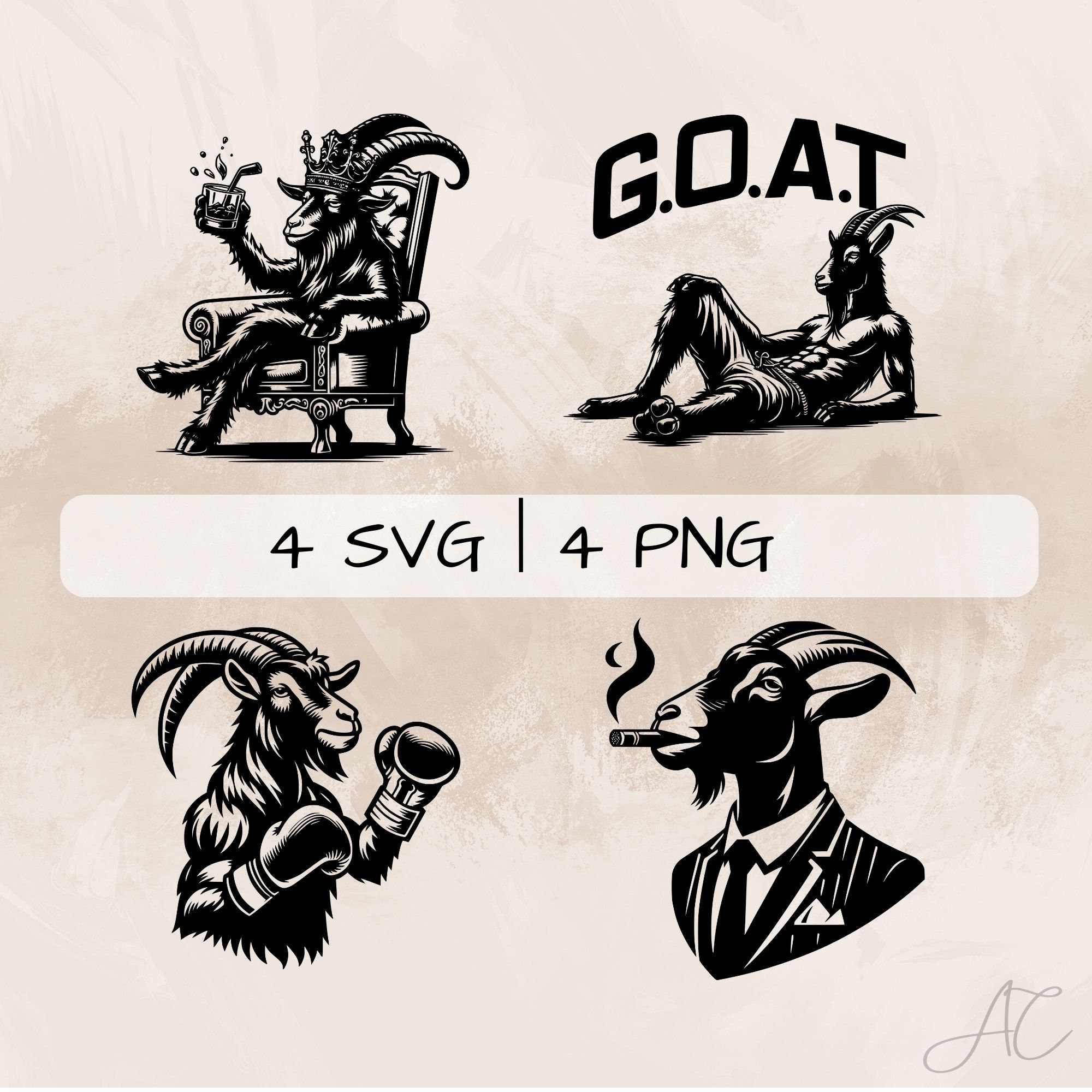 Goat SVG Bundle, G.O.A.T PNG, Boxing Goat Clipart, Hand Drawn Goat ...