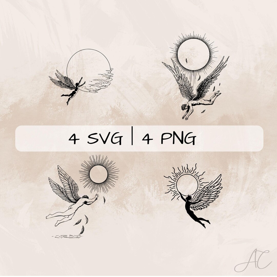 Icarus SVG Bundle, Hubris PNG ,greek Mythology Clipart, Hand Drawn ...