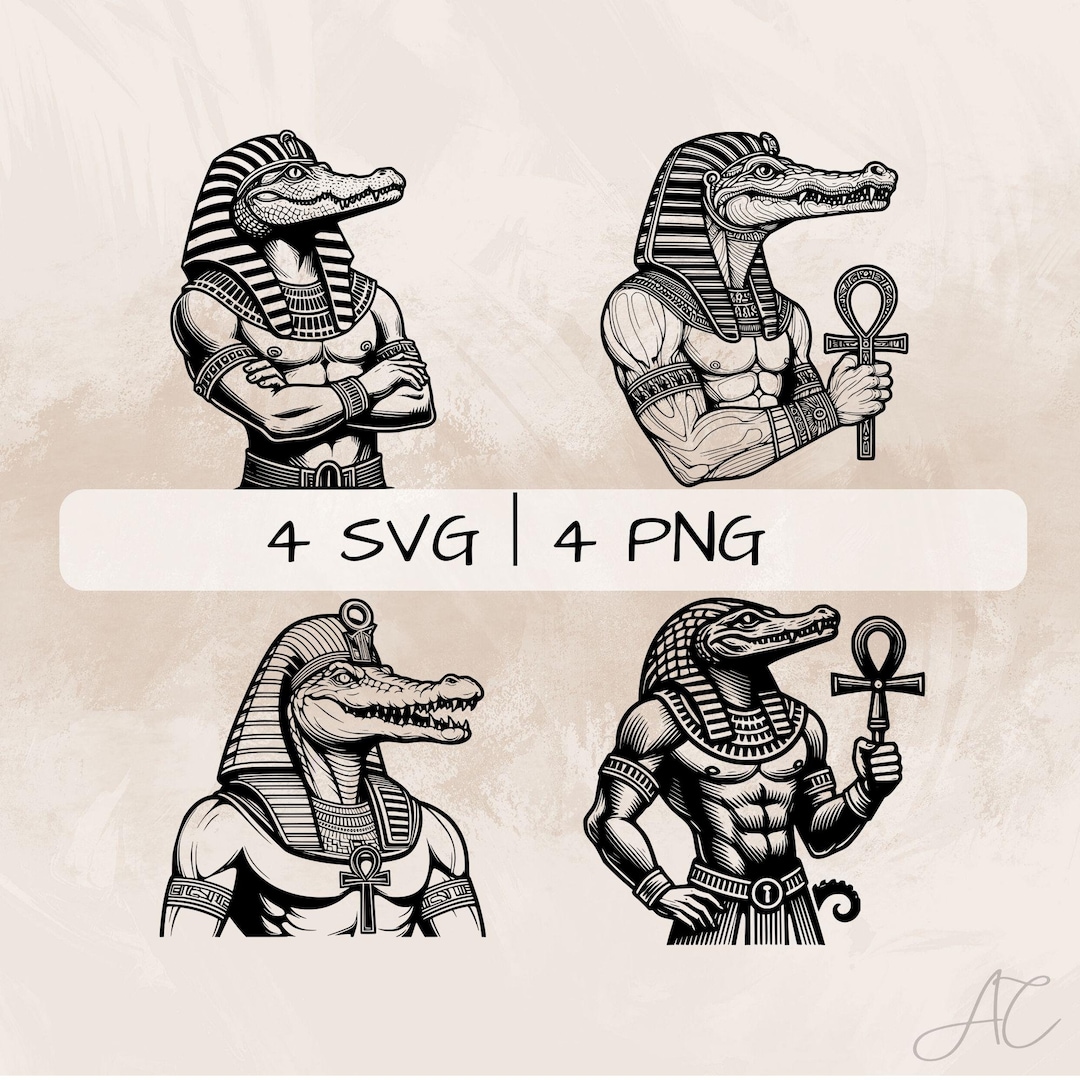Sobek SVG Bundle, Sobek God PNG , Egyptian Mythology Clipart, Hand ...