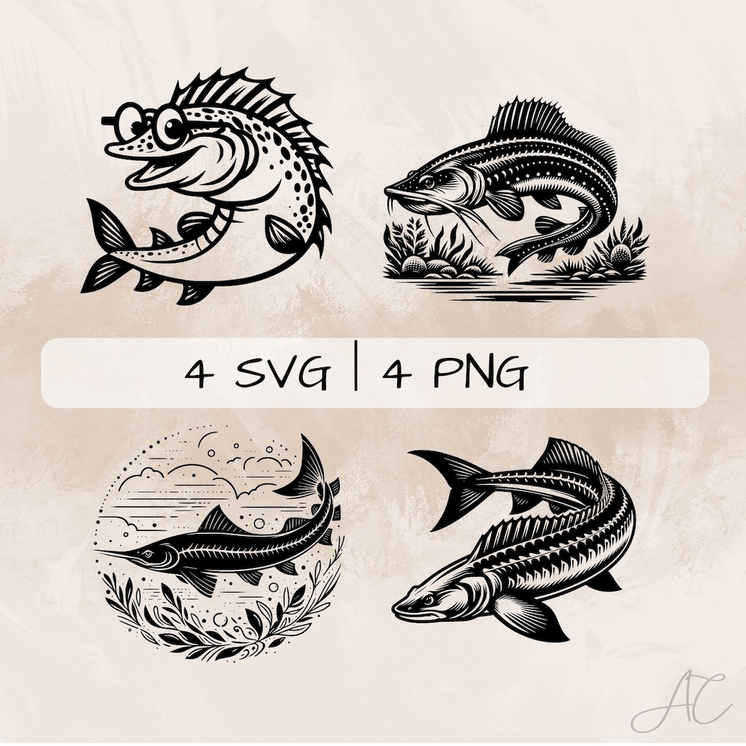 Sturgeon SVG Bundle, Sturgeon in Sea the PNG, Sturgeon With Glasses ...