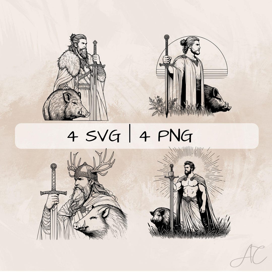 Freyr SVG Bundle, Freyr God PNG ,norse Mythology Clipart, Hand Drawn ...