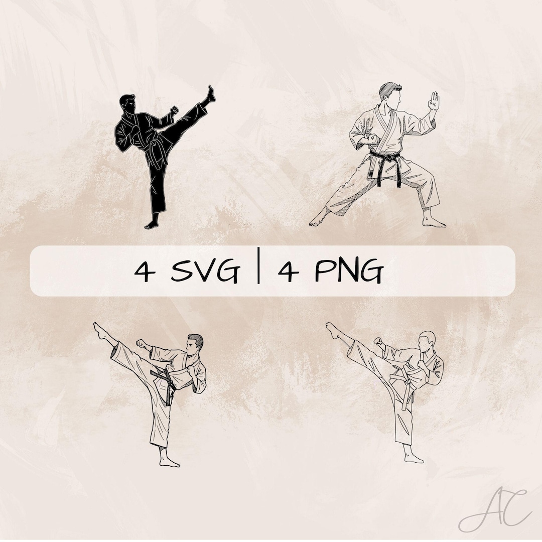 Karate SVG Bundle, Karate Kick PNG ,taekwondo Clipart, Hand Drawn ...