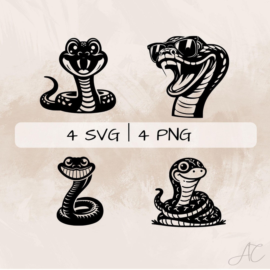 Snake SVG Bundle, Smiling Snake PNG , Funny Snake Clipart, Hand Drawn ...