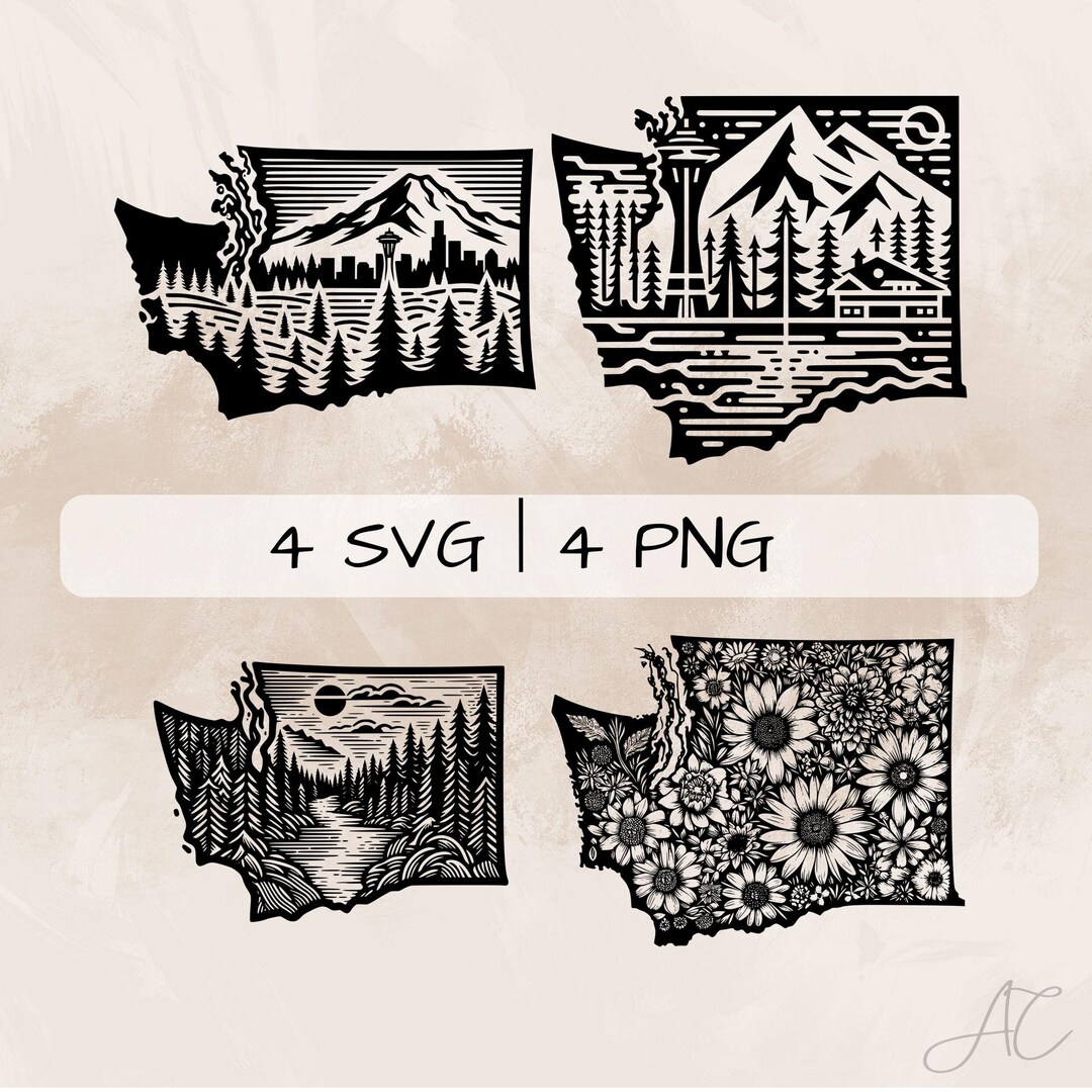 Washington SVG Bundle, Washington Map PNG ,washington State Clipart ...