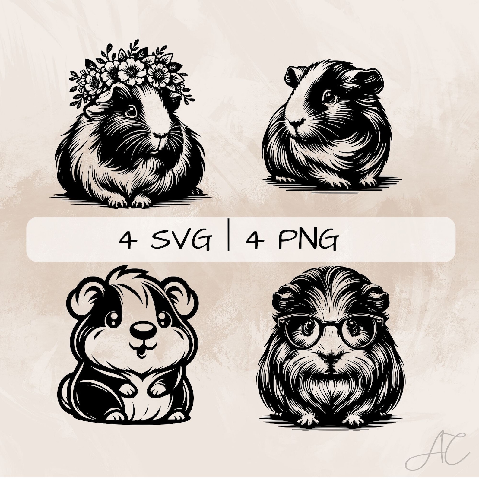 Guinea Pig SVG Bundle, Floral Guinea Pig PNG, Cute Guinea Pig Clipart ...