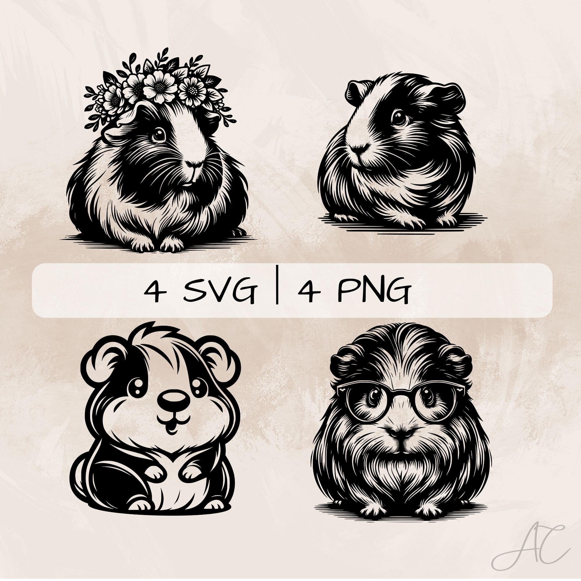 Guinea Pig SVG Bundle, Floral Guinea Pig PNG, Cute Guinea Pig Clipart ...