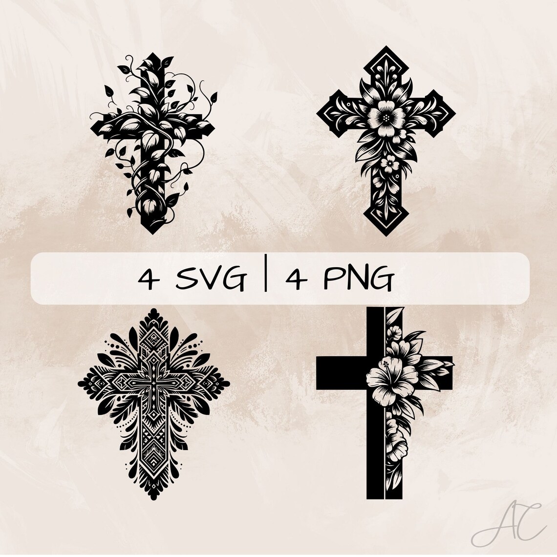 Cross SVG Bundle, Floral Cross PNG, Cross With Flowers, Hand Drawn ...