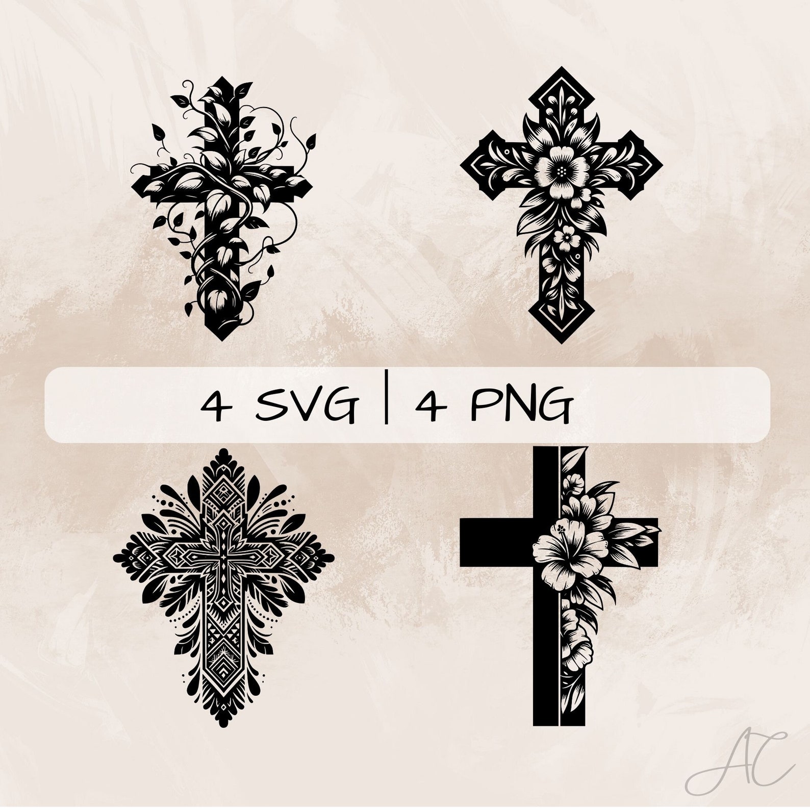 Cross SVG Bundle, Floral Cross PNG, Cross With Flowers, Hand Drawn ...