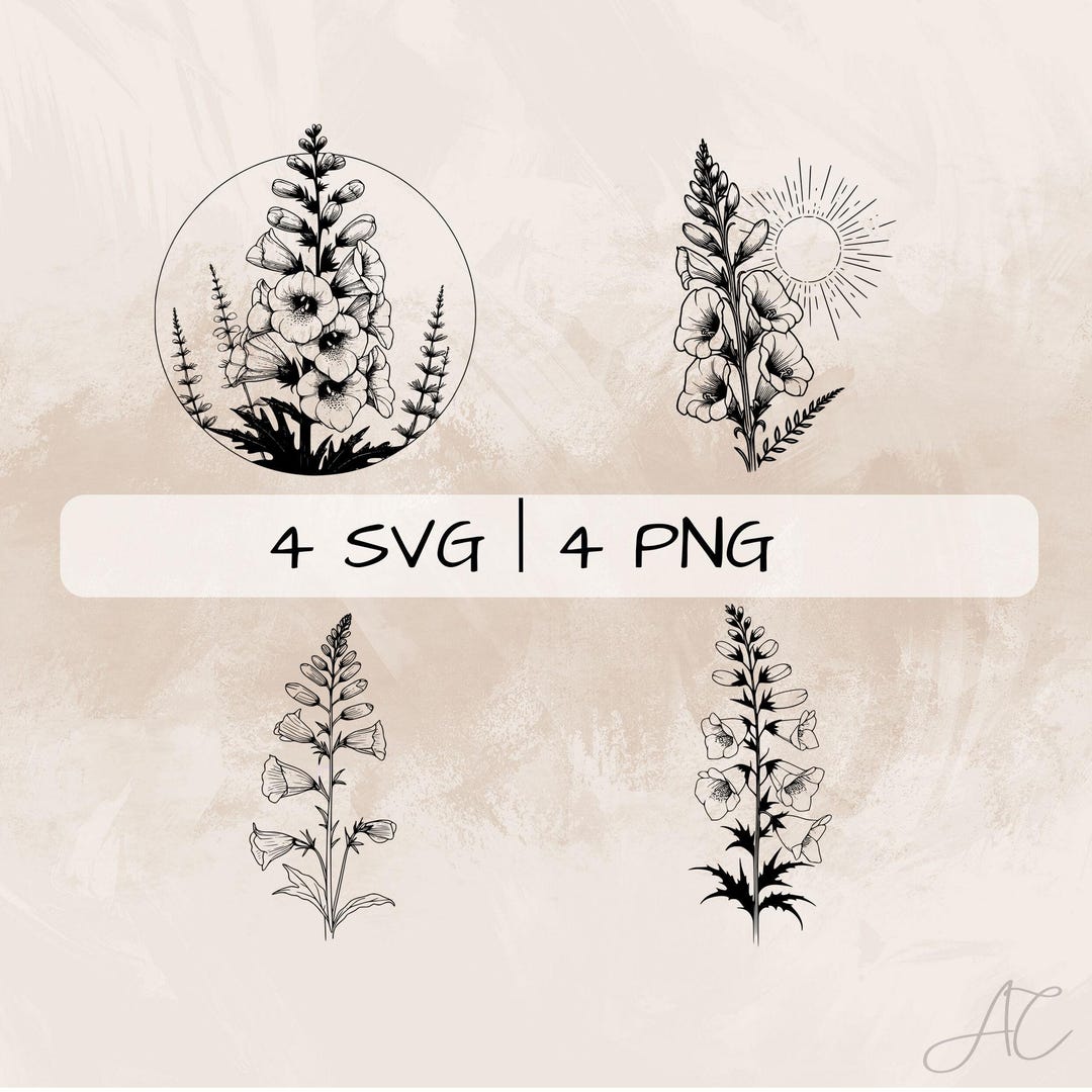 Foxglove SVG Bundle, Digitalis PNG ,foxglove Clipart, Hand Drawn ...