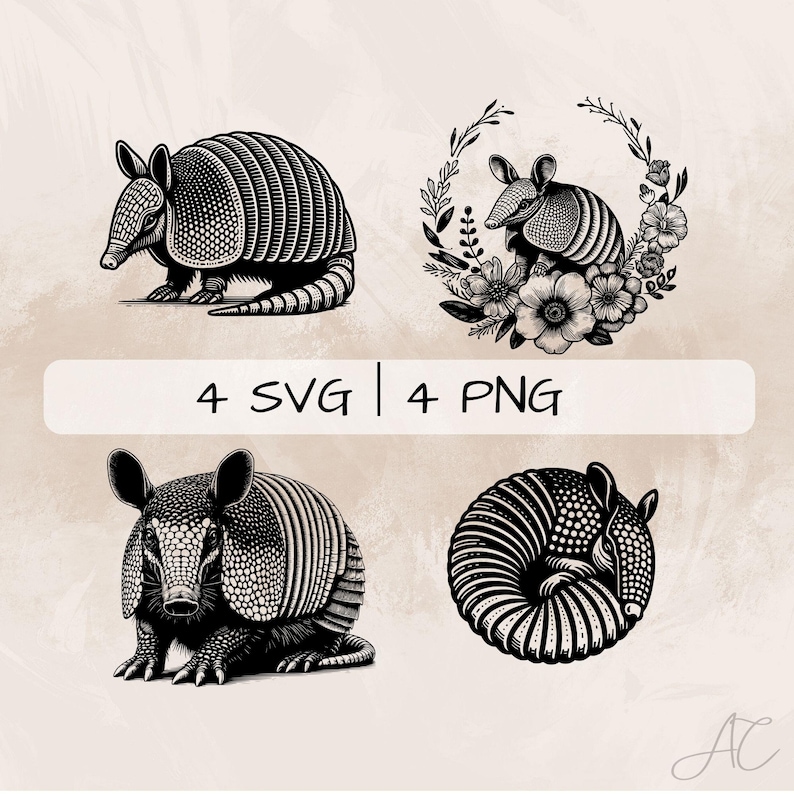 Armadillo SVG Bundle, Armadillo Face PNG , Floral Armadillo Clipart ...