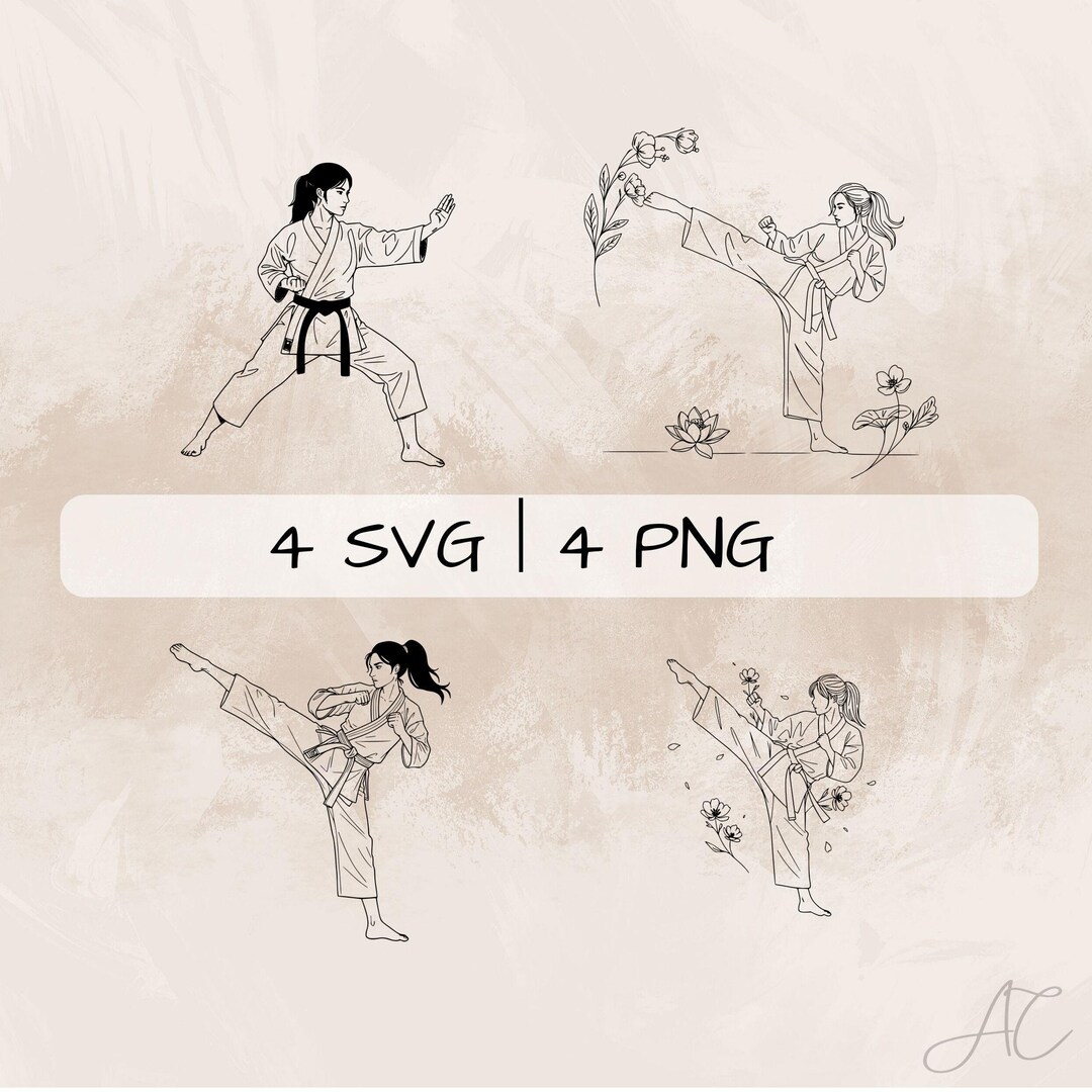 Female Karate SVG Bundle, Karate PNG , Girl Karate Clipart, Hand Drawn ...
