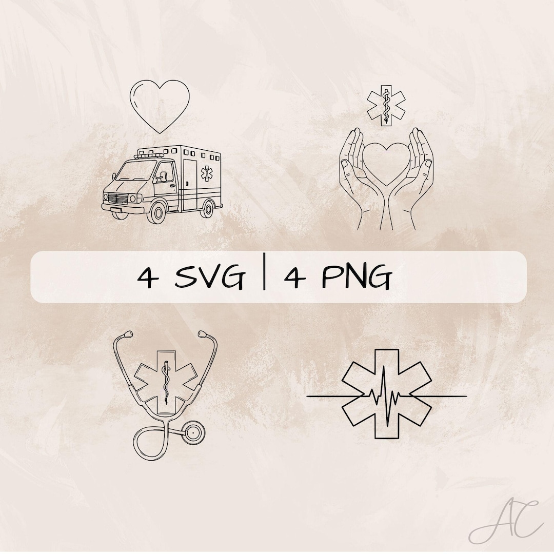 EMT SVG Bundle, Paramedic PNG , Medical Clipart, Hand Drawn Medical ...