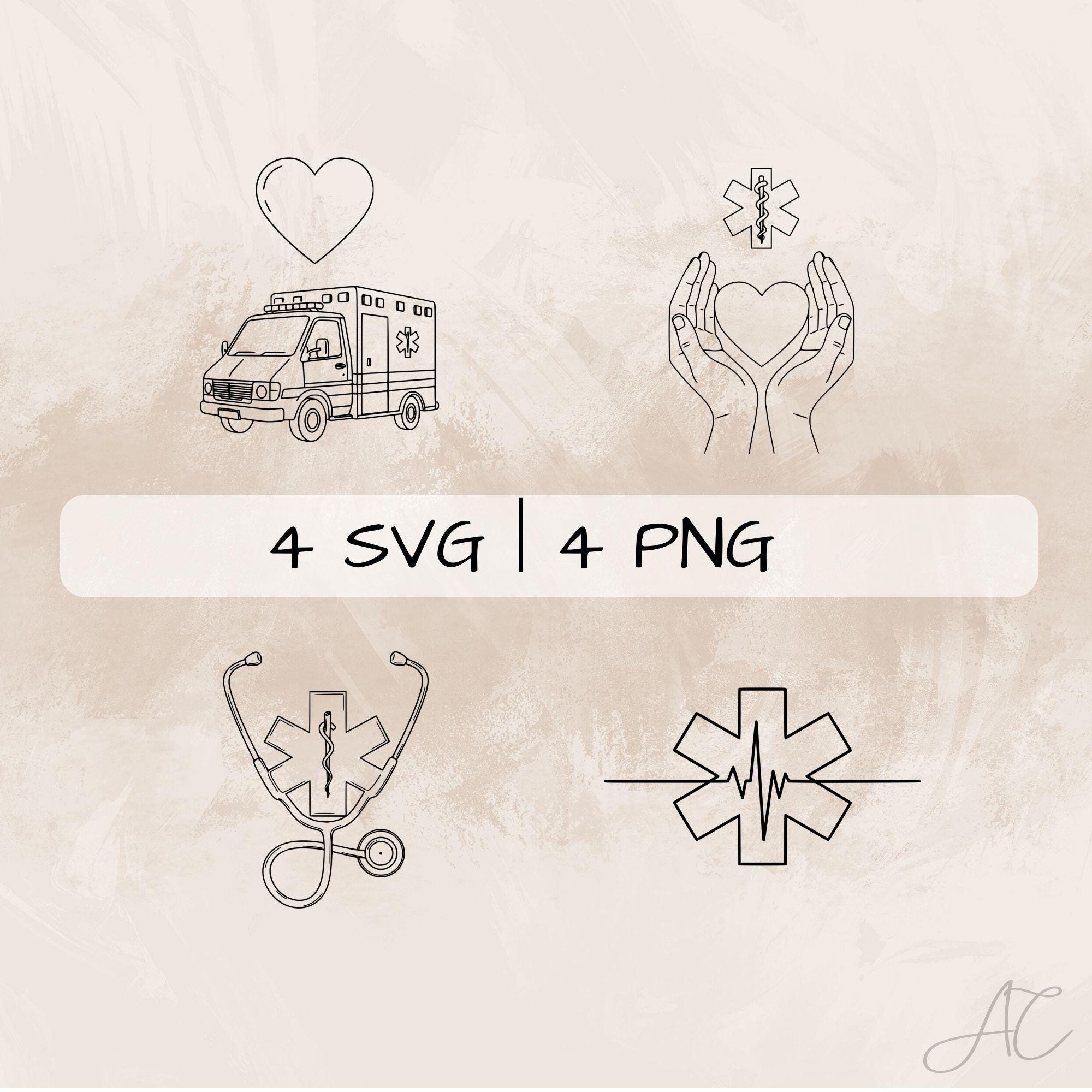 EMT SVG Bundle, Paramedic PNG , Medical Clipart, Hand Drawn Medical ...