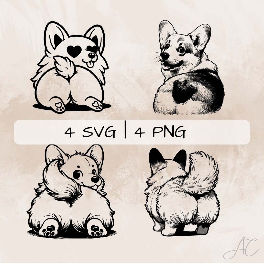 Corgi Butt SVG Bundle, Cute Corgi PNG, Corgi Peeking Clipart , Hand ...