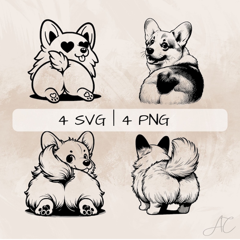 Corgi Butt SVG Bundle, Cute Corgi PNG, Corgi Peeking Clipart , Hand Drawn Corgi Butt Pictures ...