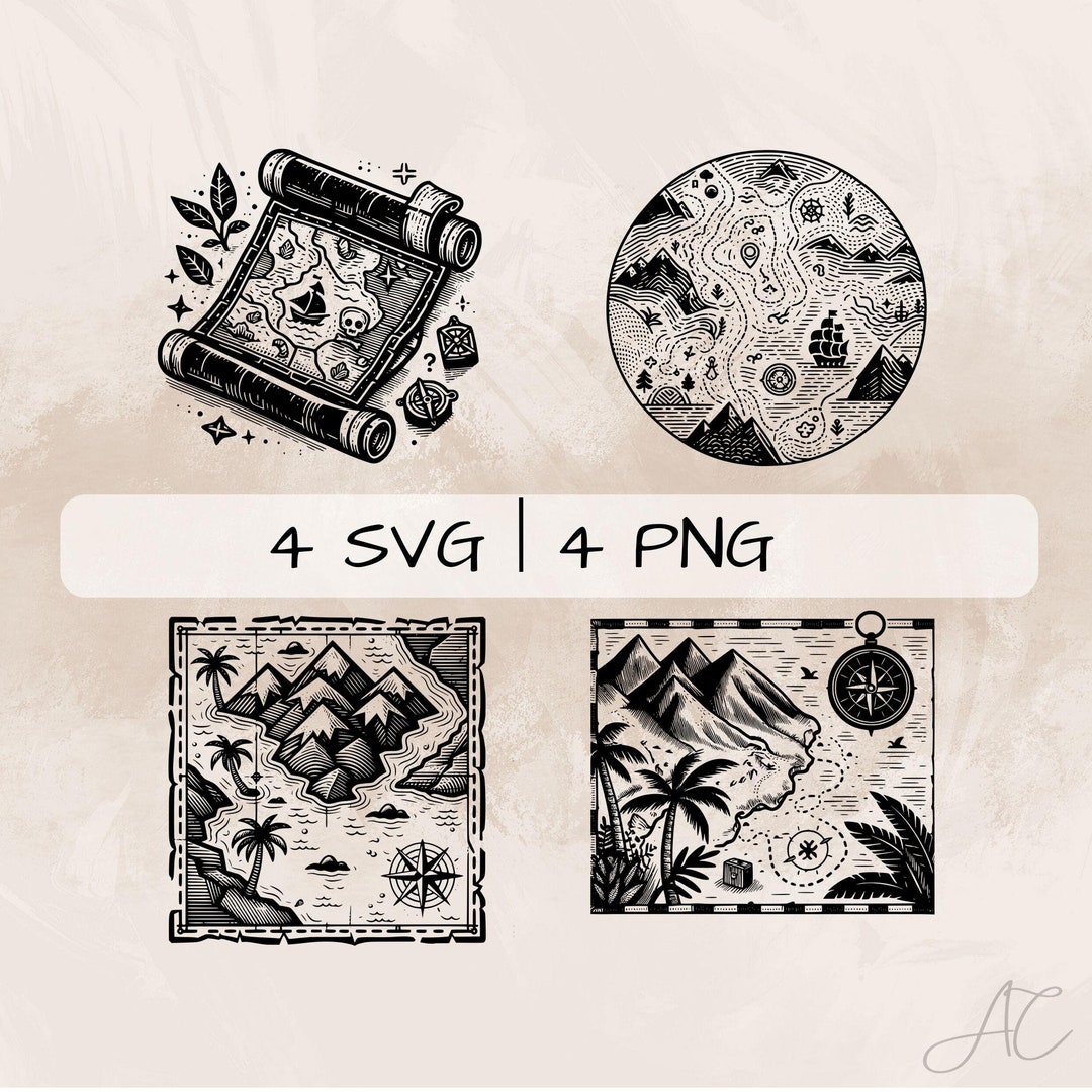 Map SVG Bundle, Adventure PNG, Treasure Map Clipart, Hand Drawn ...