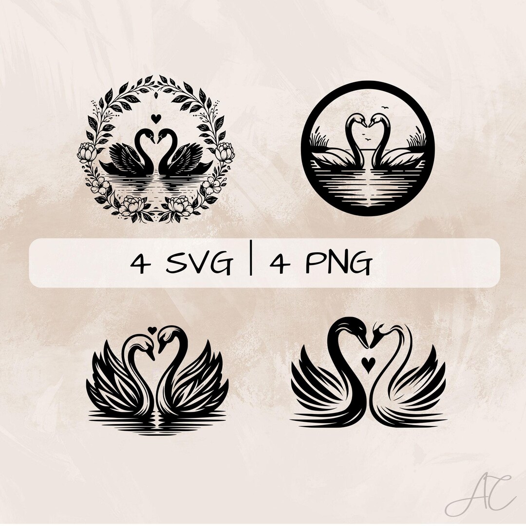 Swans SVG Bundle, Swans PNG ,kissing Swans Clipart, Hand Drawn Love ...