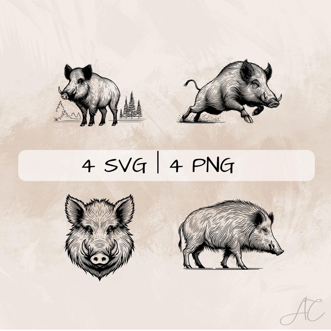 Delicate Wild Boar SVG Bundle, Wild Boar Line Art PNG, Floral Wild Boar ...