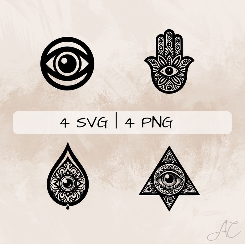 Evil Eye SVG Bundle, Hamsa PNG, Nazar Eye Clipart, Hand Drawn Evil Eye ...