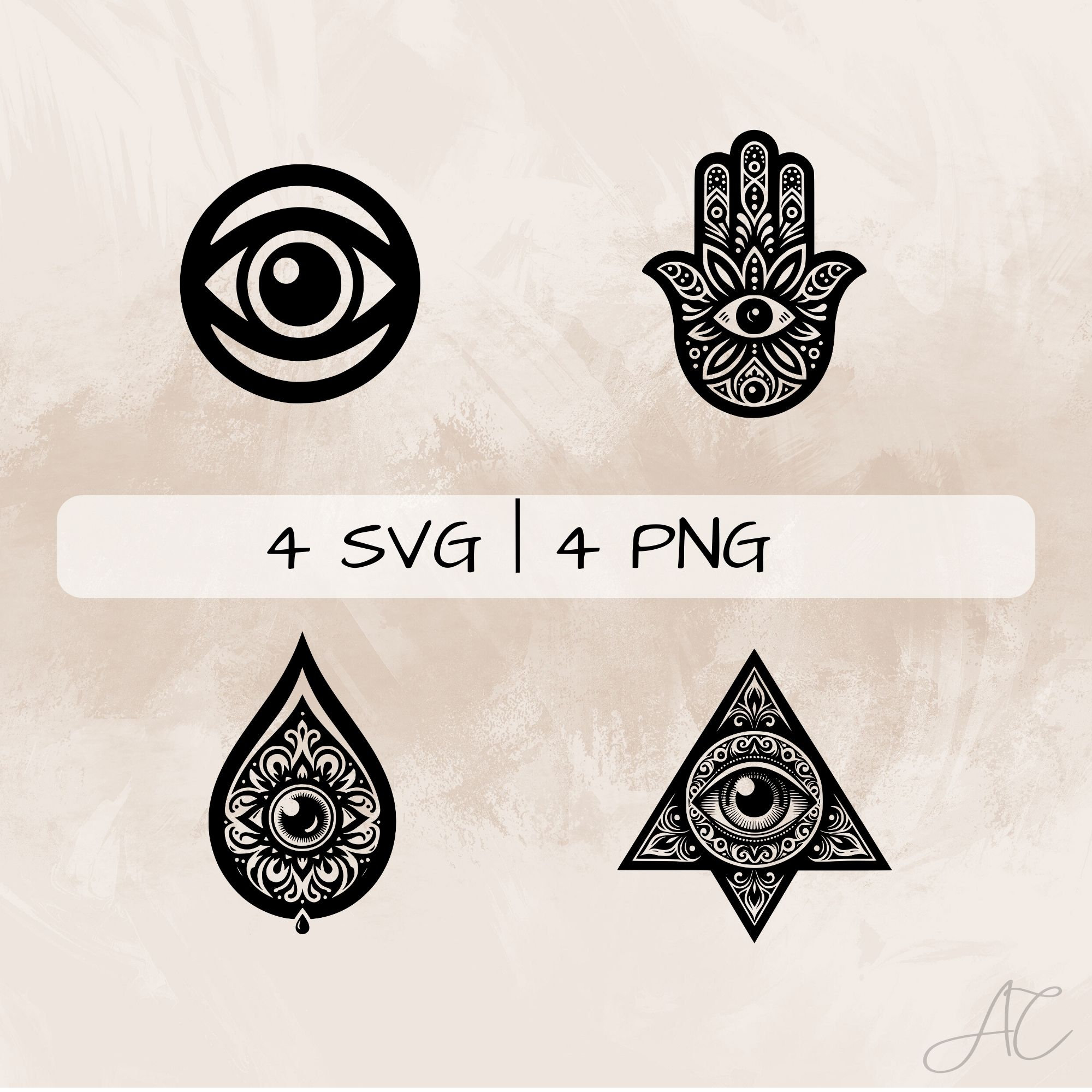 Evil Eye SVG Bundle, Hamsa PNG, Nazar Eye Clipart, Hand Drawn Evil Eye ...