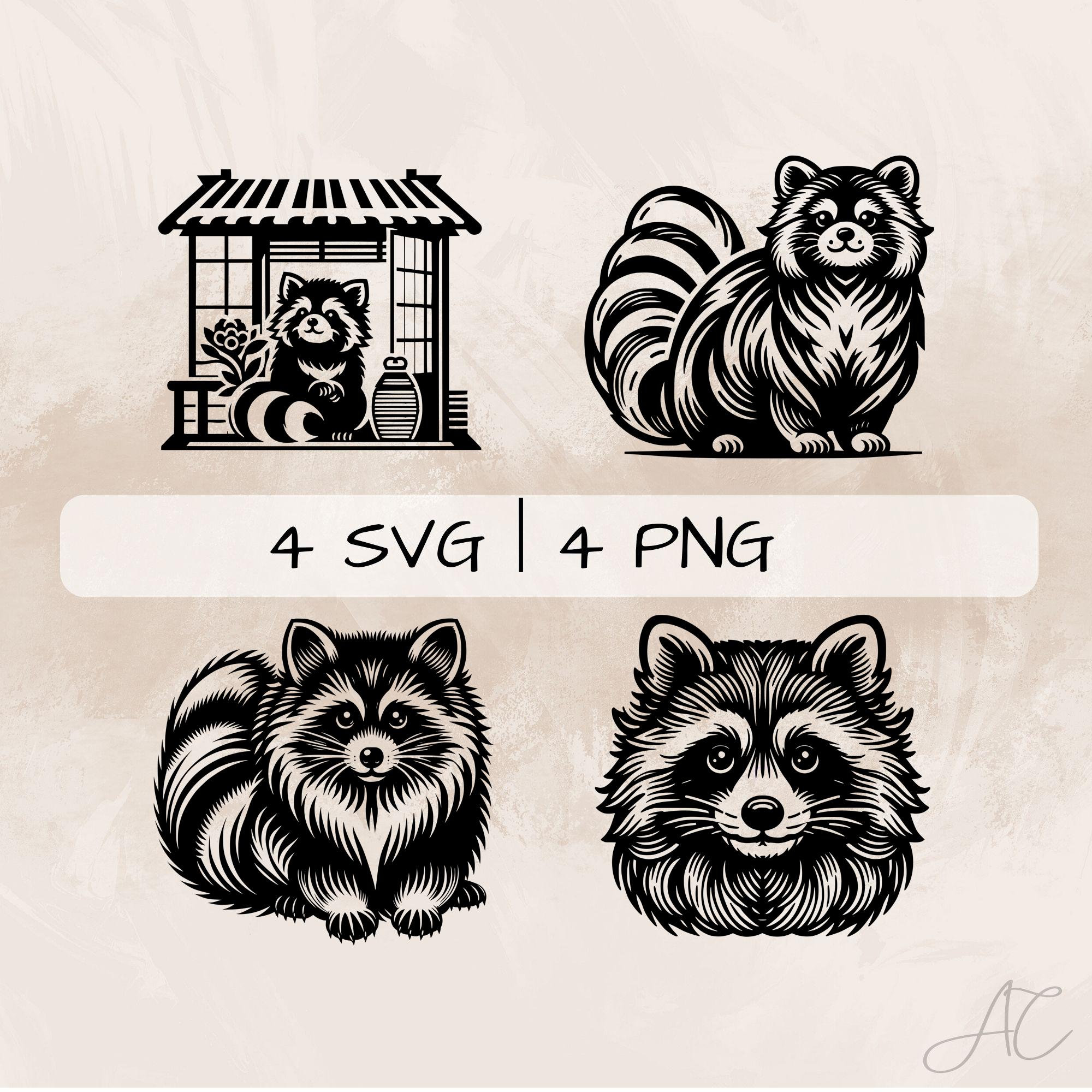 Japanese Racoon Dog SVG Bundle, Tanuki PNG , Racoon Dog Clipart, Hand ...