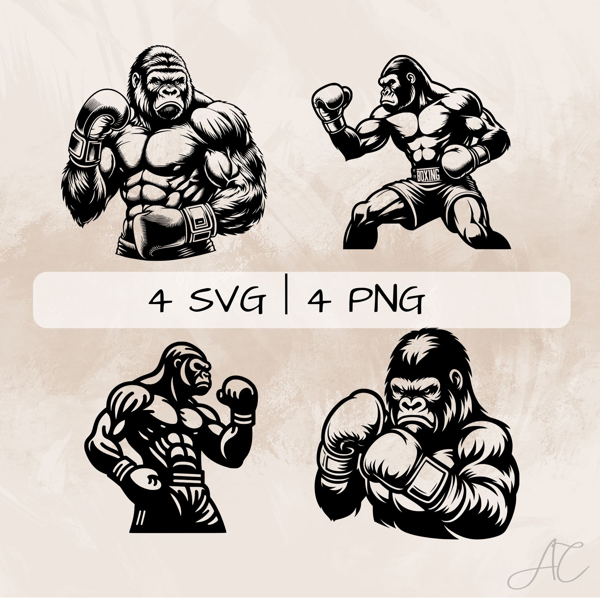 Boxing Gorilla SVG Bundle, Boxing PNG, Strong Gorilla Clipart, Hand ...