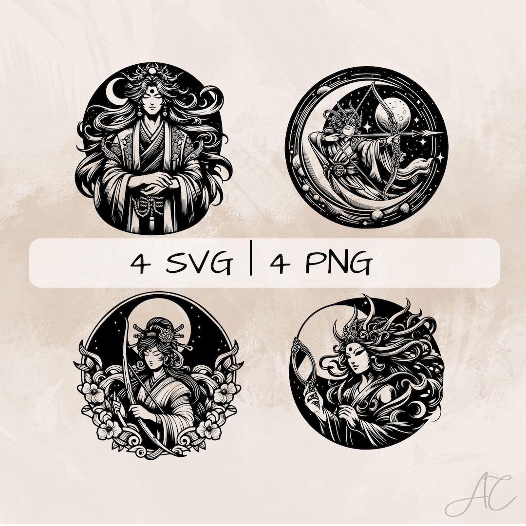 Tsukuyomi SVG Bundle, God of the Moon PNG ,shinto God Clipart, Hand ...