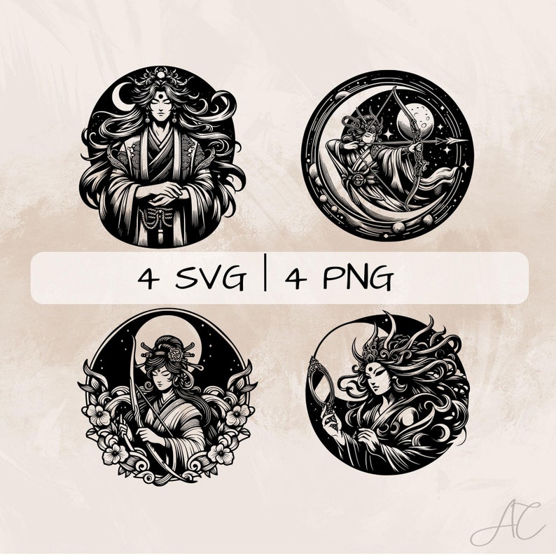 Tsukuyomi SVG Bundle, God of the Moon PNG ,shinto God Clipart, Hand ...