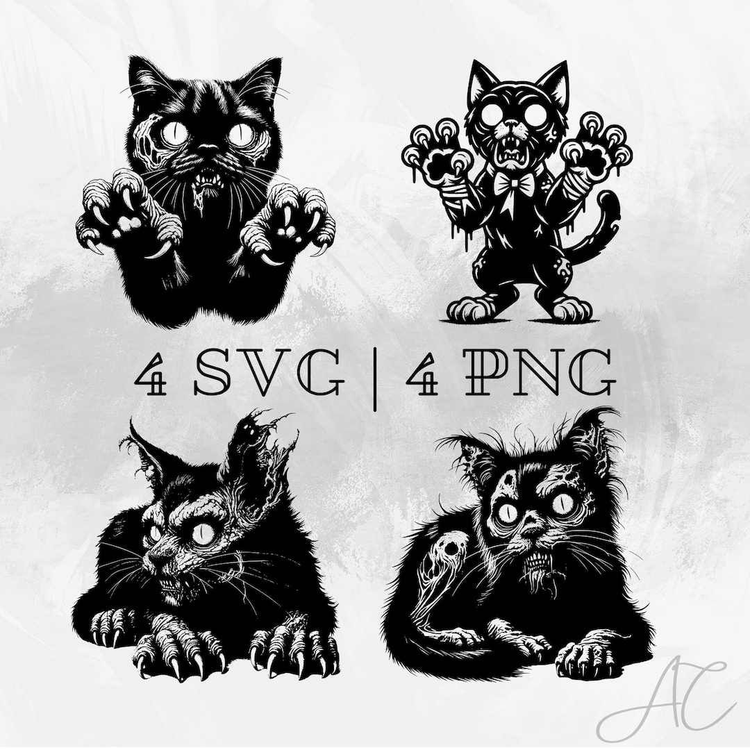 Zombie Cat SVG Bundle Scary Cat PNG Halloween Cat Clipart - Etsy