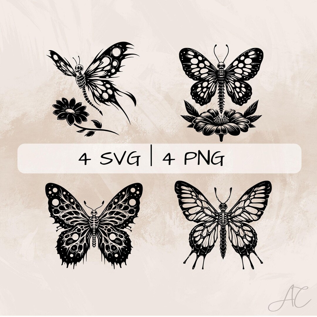 Butterfly Skeleton SVG Bundle, Butterfly PNG, Butterfly and Flower ...