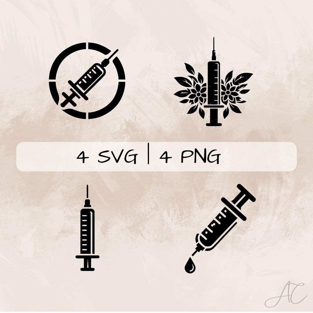 Syringe SVG Bundle, Needle PNG, Syringe and Drop Clipart, Hand Drawn ...