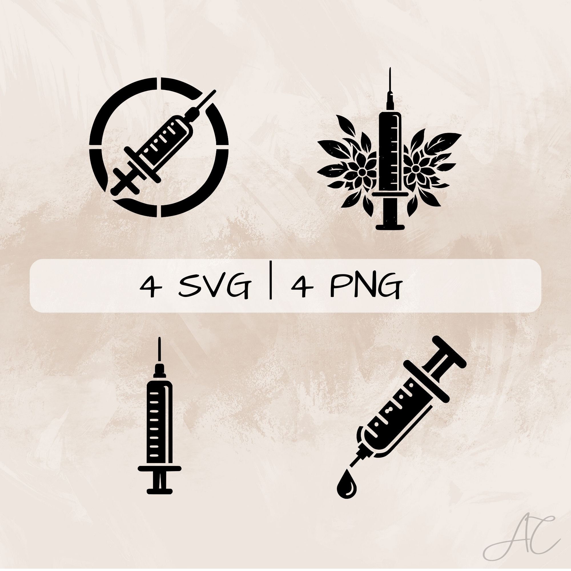 Syringe SVG Bundle, Needle PNG, Syringe and Drop Clipart, Hand Drawn ...