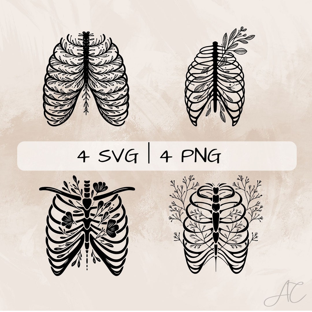 Rib Cage SVG Bundle, Floral Rib Cage , Rib Cage With Leaves Clipart ...