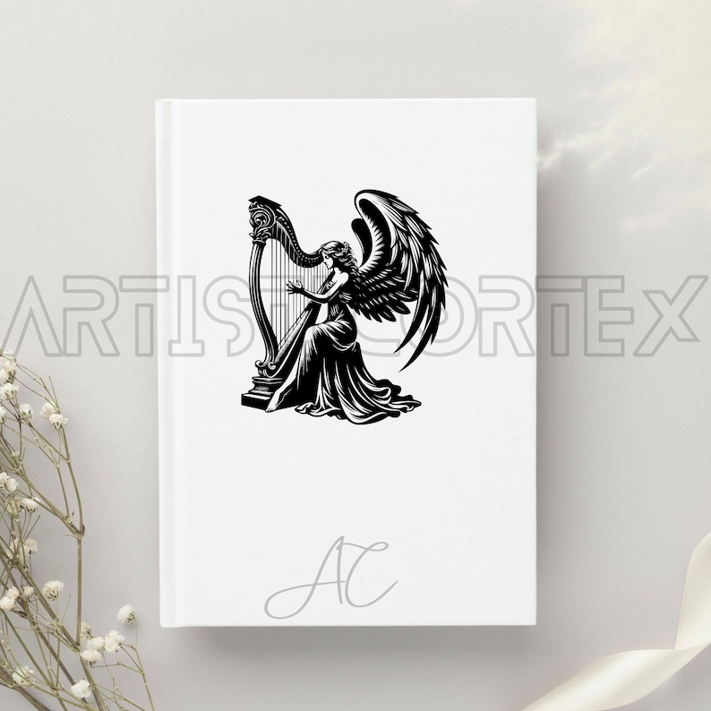 Harp SVG Bundle, Floral Harp PNG, Angel With Harp Clipart, Hand Drawn ...
