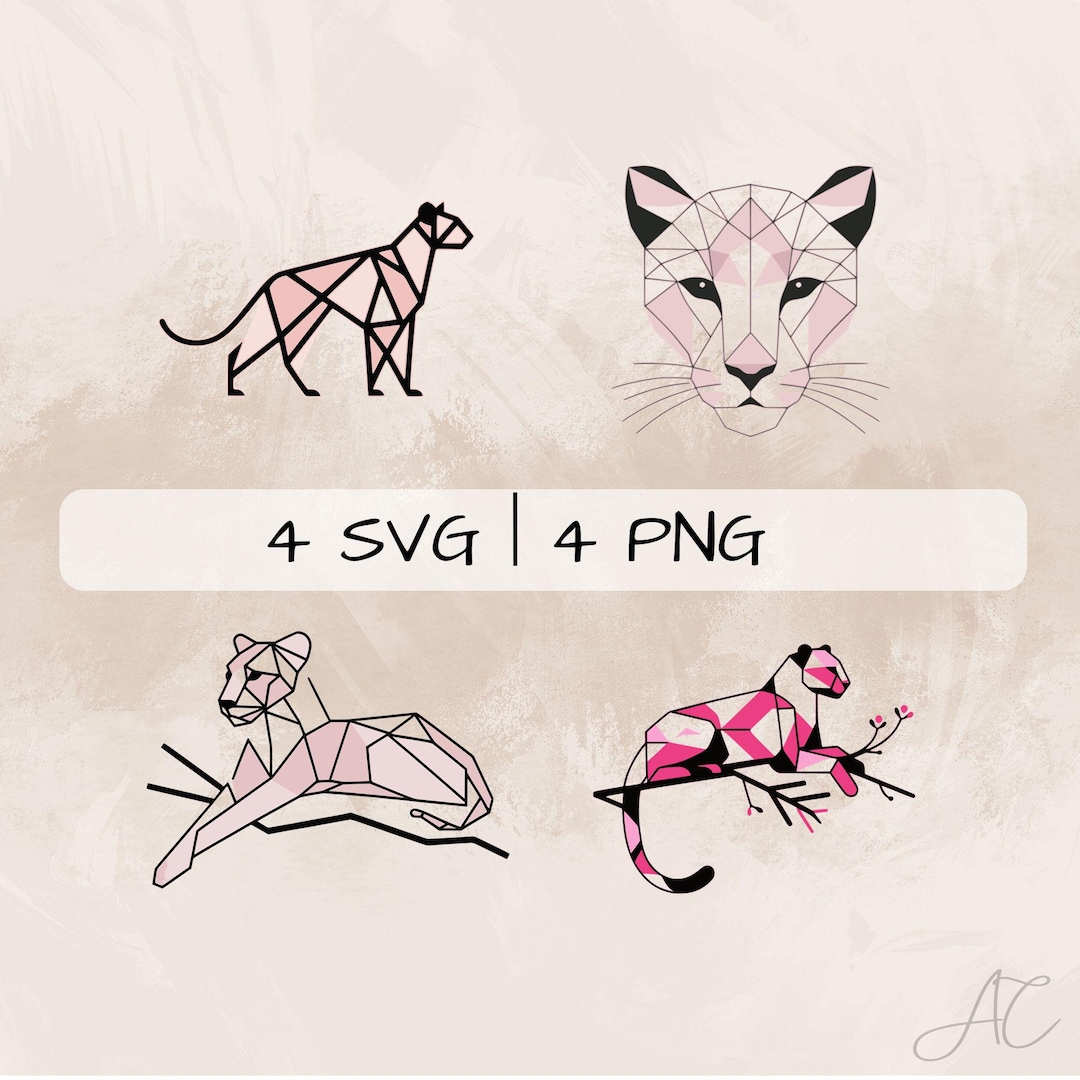 Pink Cougar SVG Bundle, Geometric Cougar PNG, Pink Geometric Cougar ...