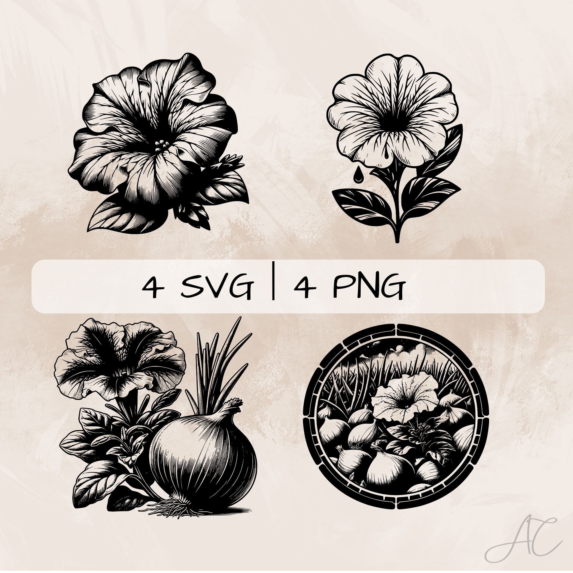 Petunia SVG Bundle, Petunia and Onion PNG, Petunia in Nature Clipart ...