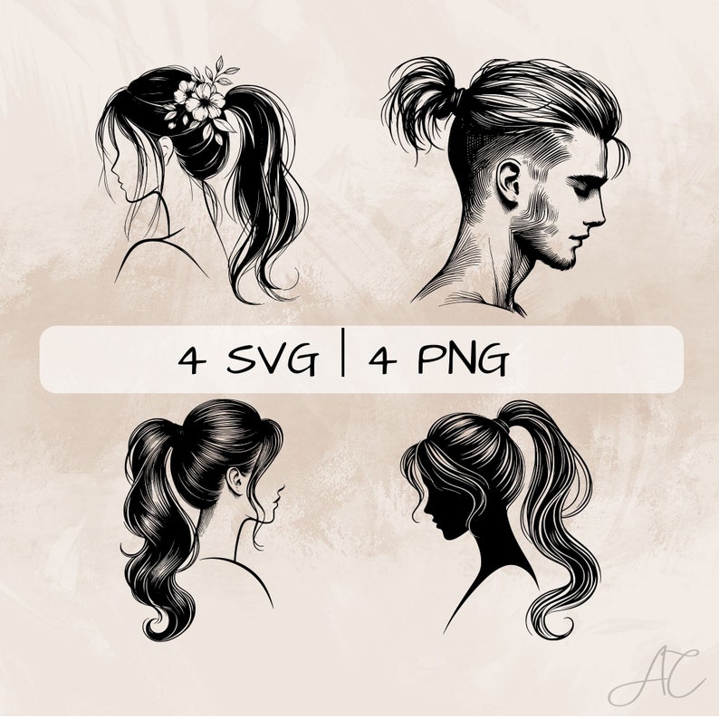 High Ponytail SVG Bundle, Ponytail PNG, Ponytail Hair Style Clipart ...