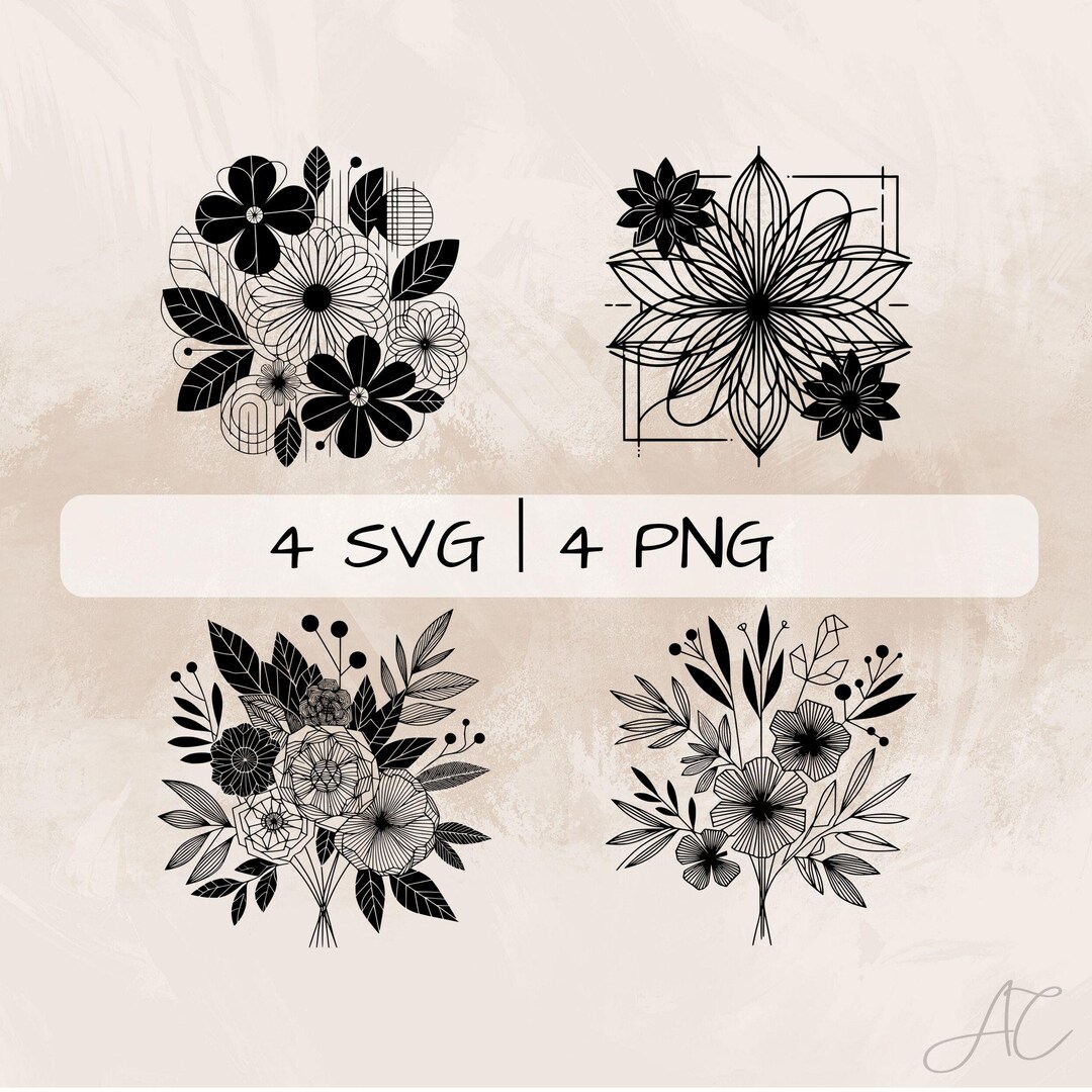 Geometric Flower SVG Bundle, Geometric Floral PNG, Flower Clipart, Hand ...