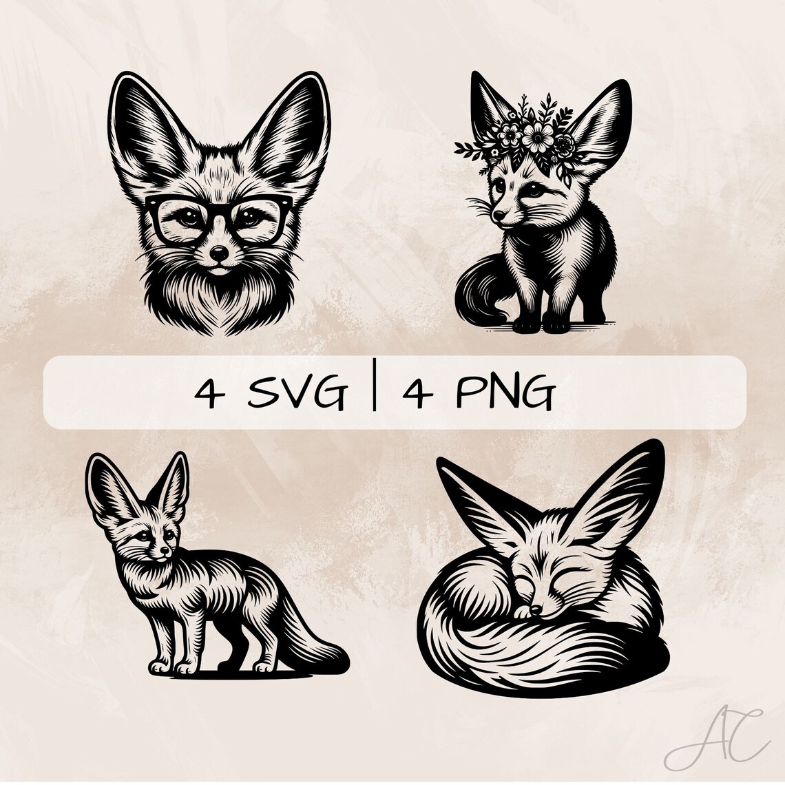 Fennec Fox SVG Bundle, Fennec Fox With Flowers PNG, Cute Fennec Fox ...