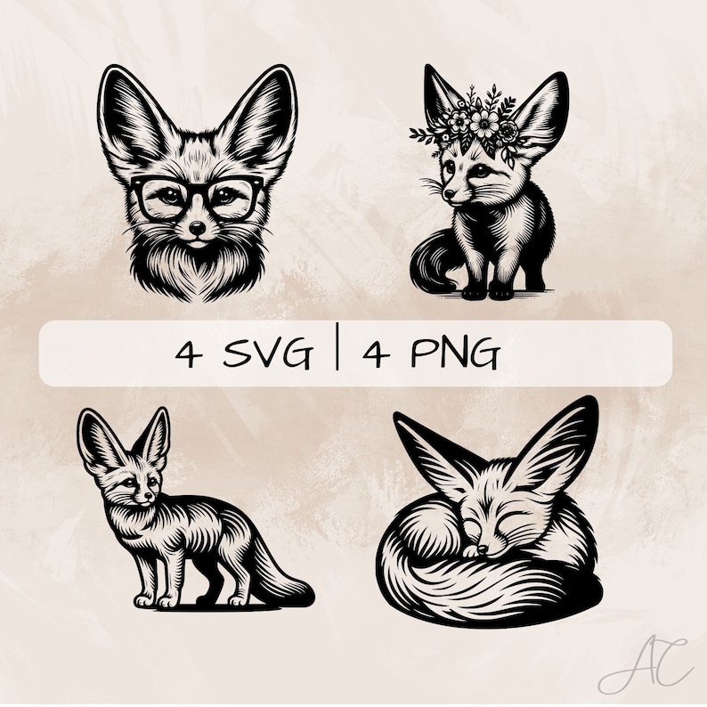 Fennec Fox SVG Bundle, Fennec Fox With Flowers PNG, Cute Fennec Fox ...