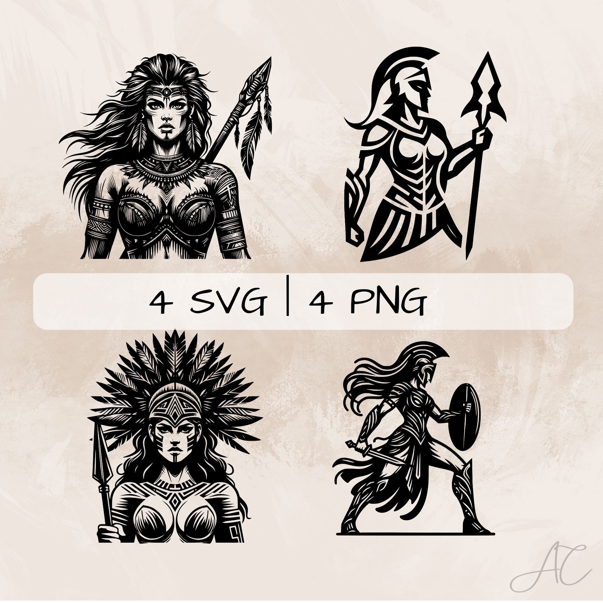 Amazon Warrior SVG Bundle, Amazon Woman PNG, Amazons Clipart, Hand ...