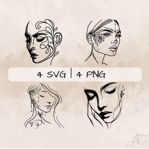 Face SVG Bundle, Face Tattoo PNG, Floral Female Face Clipart, Hand ...