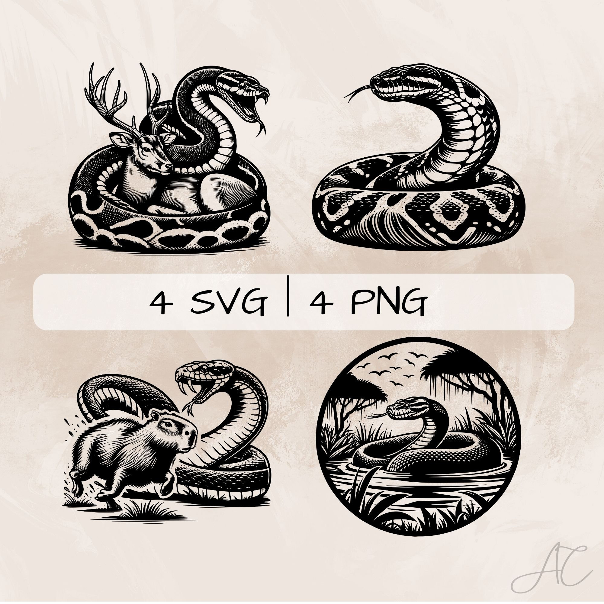 Anaconda SVG Bundle, Anaconda and Prey PNG, Anaconda in Swamp Clipart ...