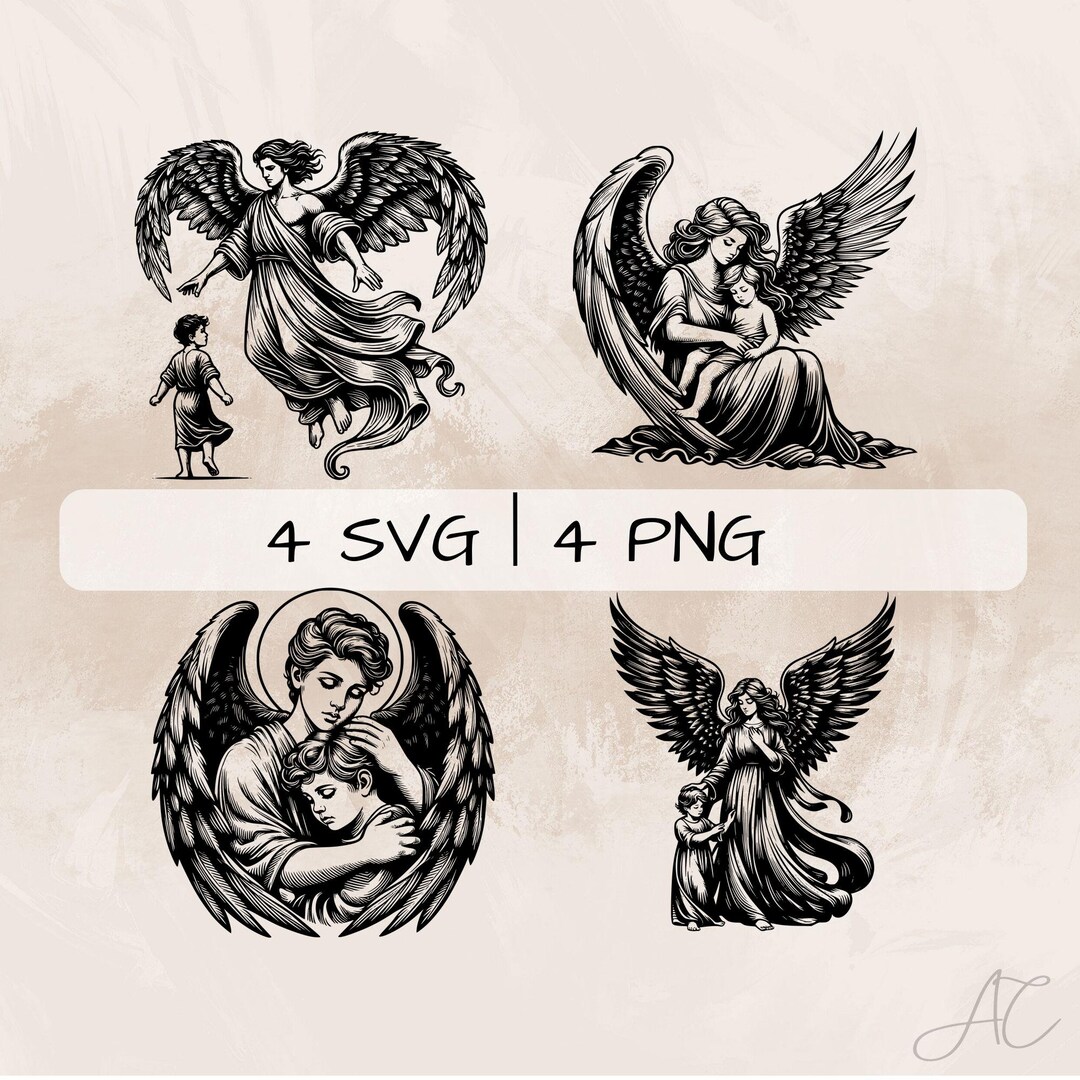 Guardian Angel SVG Bundle, Guard Angel PNG, Guardian Angel and Child ...