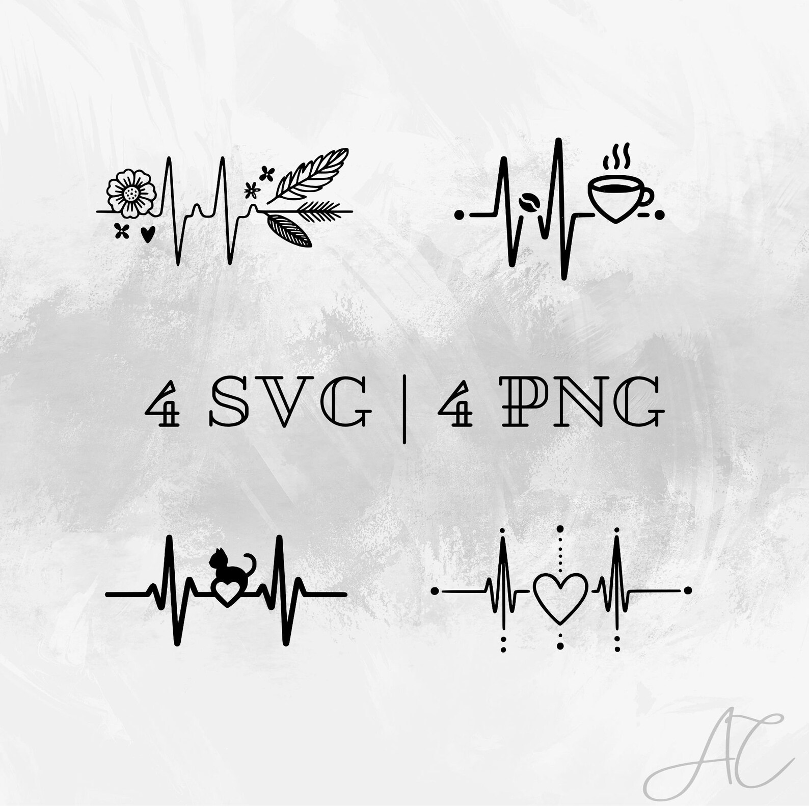 Heartbeat Line SVG Bundle Heartbeat Line With Cat PNG - Etsy