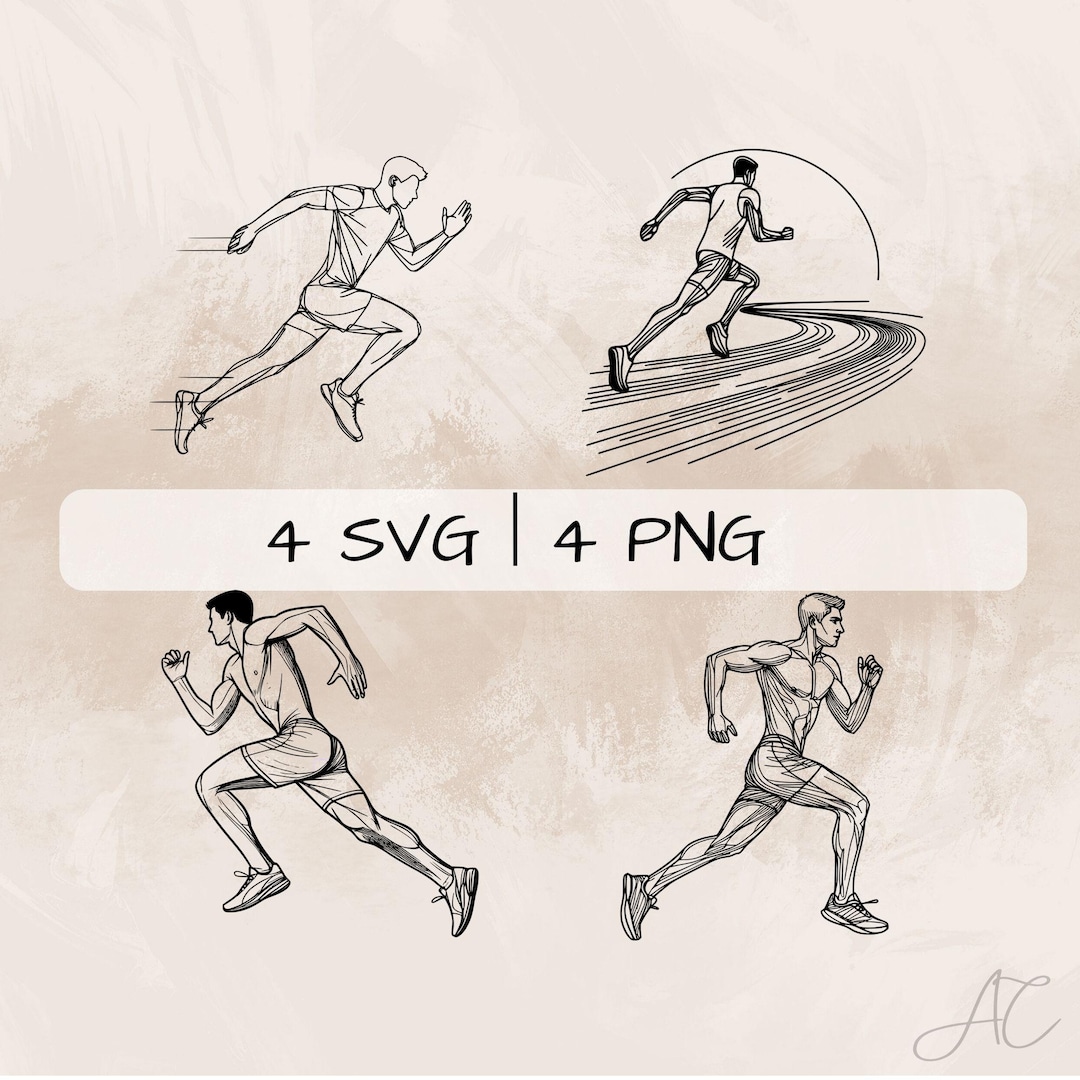 Runner Line Art SVG Bundle, Male Runner PNG, Runner Clipart, Hand Drawn ...